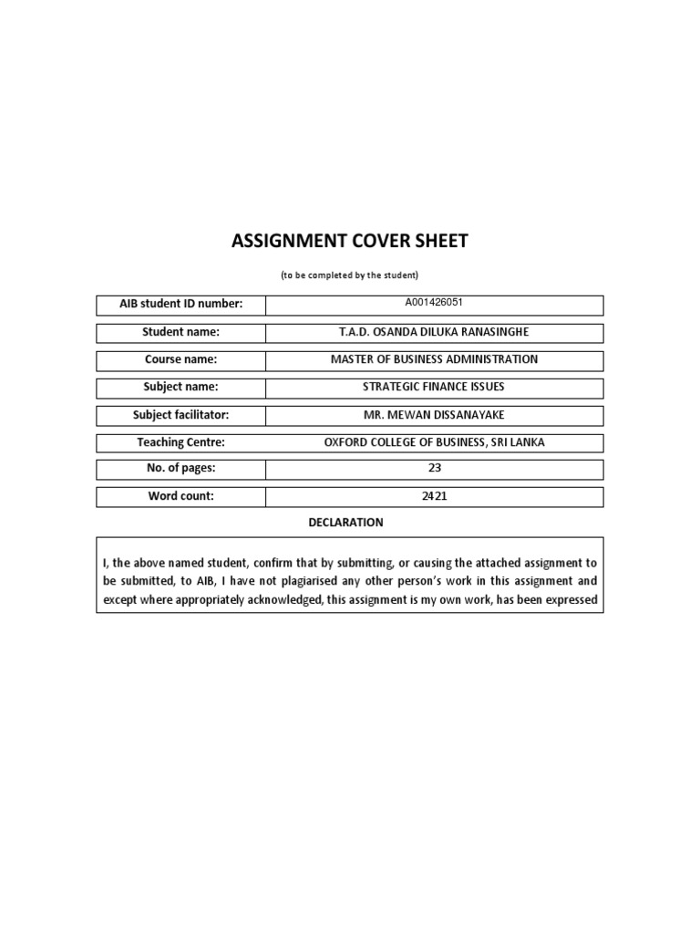 OSA Strategic Financial Issues | PDF | Leverage (Finance) | Revenue