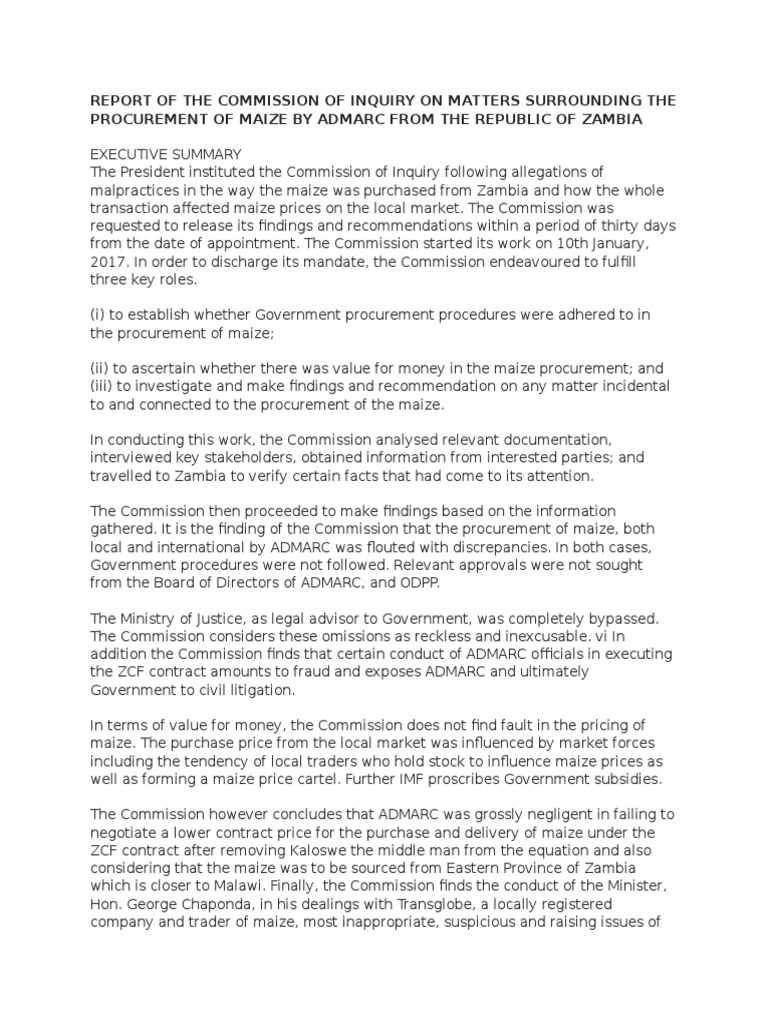 Report of The Commission of Inquiry On Matters Surrounding The ...