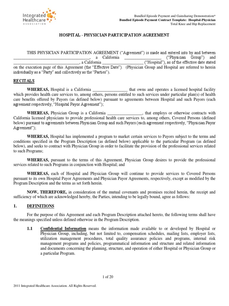 Hospital-Physician Agreement Template | PDF | Medical Record | Physician