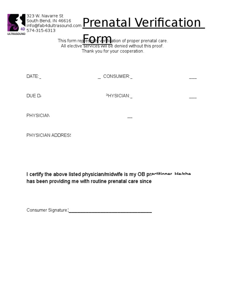 Prenatal Care Verification Form | PDF | Health Care | Health Sciences