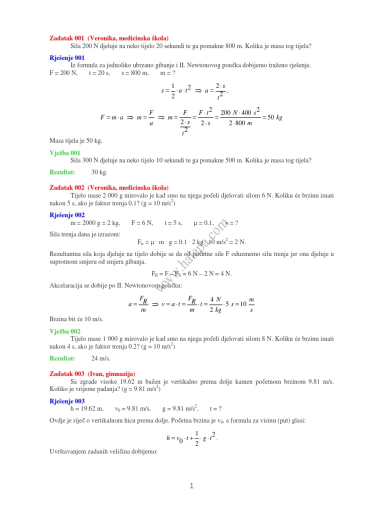 Dinamika Čestice-Rješeni Zadaci | PDF