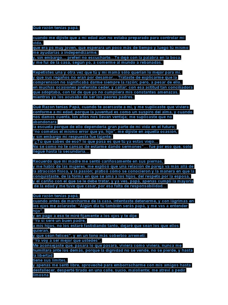 Qué Razón Tenías Papá | PDF | Amor | Toma de decisiones