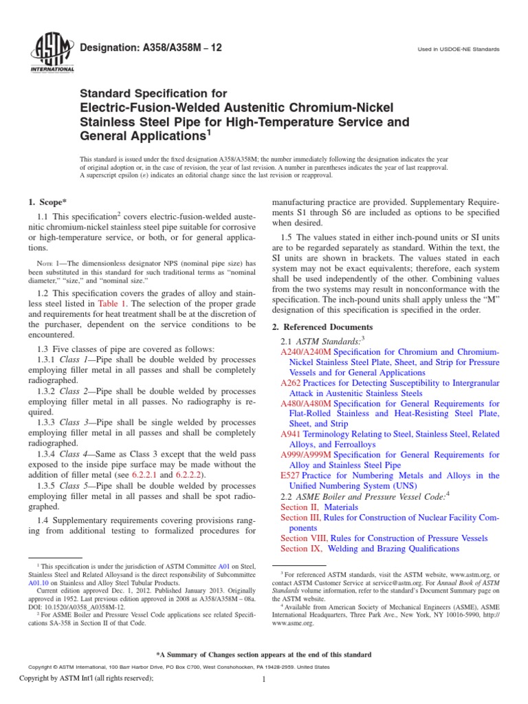 A358/a358m 12 | PDF | Welding | Construction