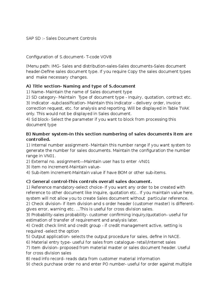 SAP SD - Sales Document Controls | PDF | Business | Computing