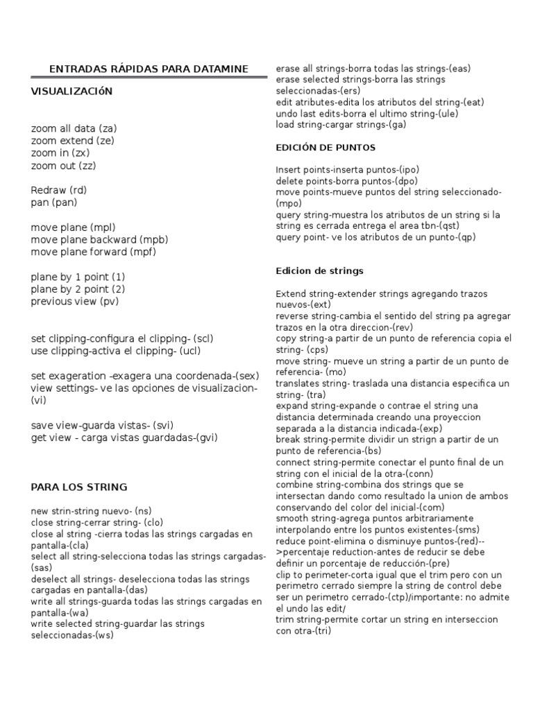 Comandos Datamine | PDF | Métodos y materiales de enseñanza | Ciencia y matemáticas