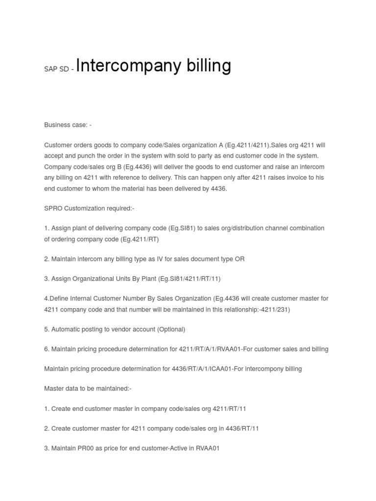 SAP SD - Intercompany Billing | PDF