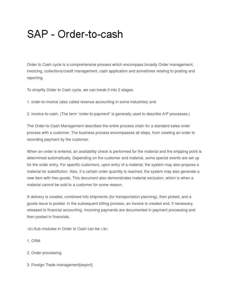 SAP Order To Cash | PDF | Computers