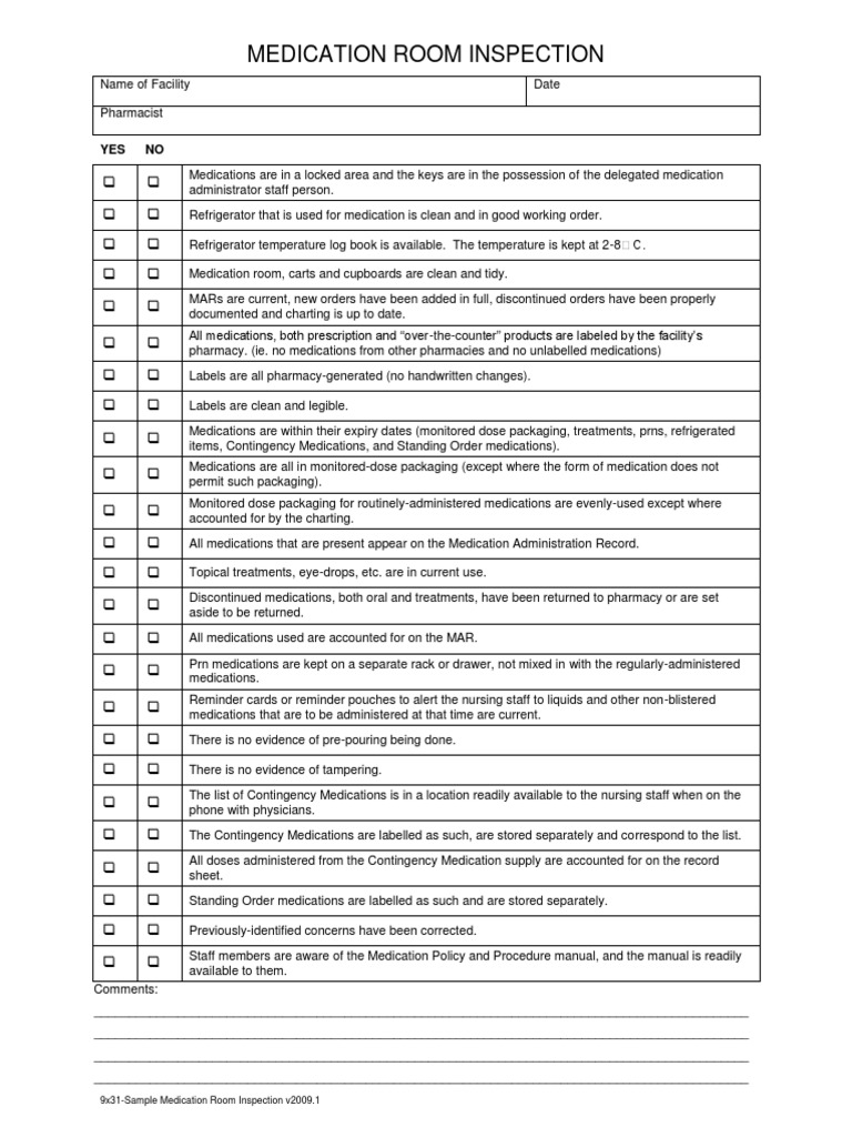 9x31-Sample Medication Room Inspection | Pharmaceutical Drug | Pharmacy