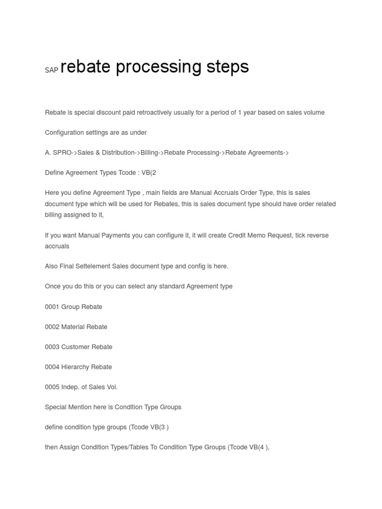 SAP Rebate Processing Steps Guide | PDF | Rebate (Marketing) | Invoice