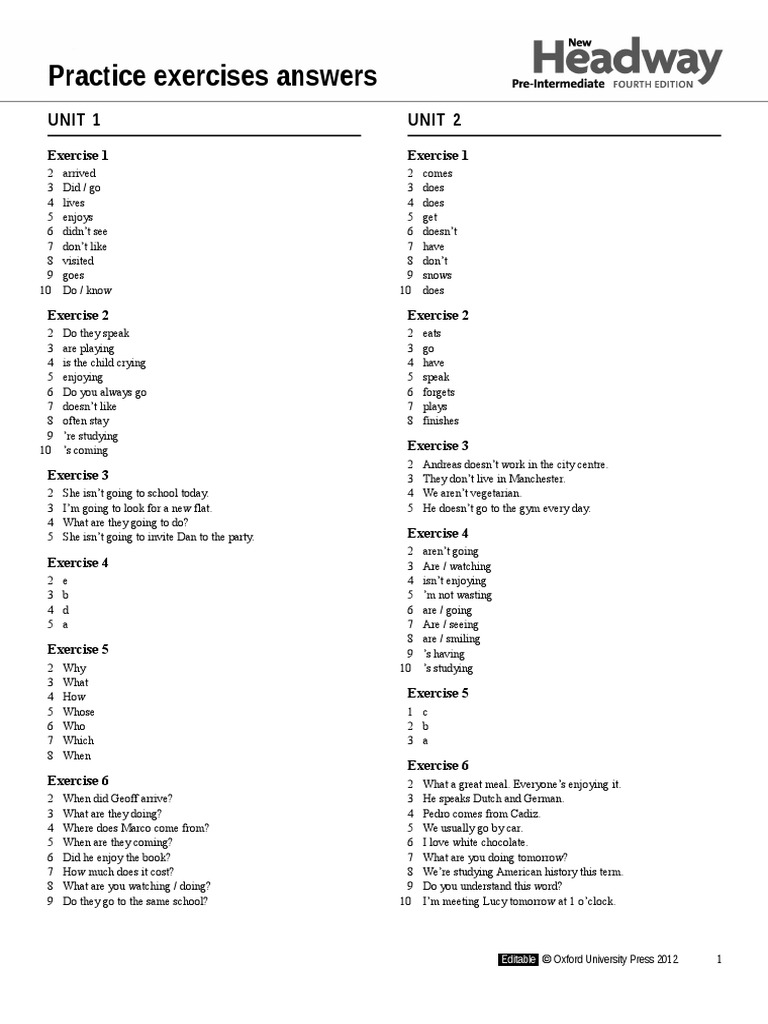 Hwy Pre Int Grammar Reference Exercises Answers | PDF | Leisure Hwy Pre Int Grammar Reference Exercises Answers | PDF | Leisure