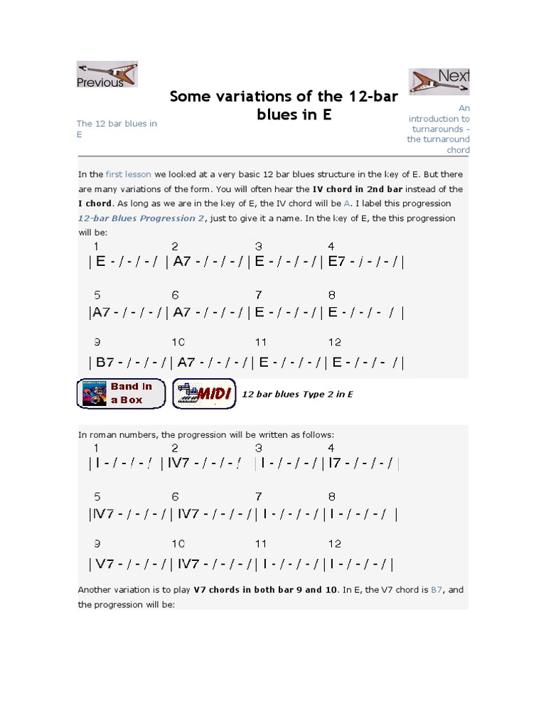 Some Variations of The 12-Bar Blues in E | PDF