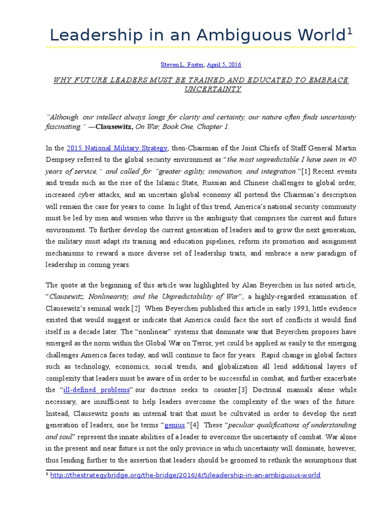 Leadership in An Ambiguous World | PDF | Leadership | Behavioural Sciences