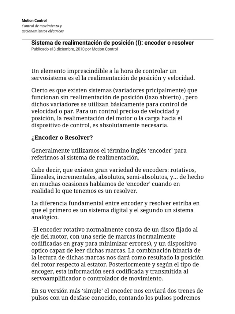 Control de movimiento: encoders vs resolvers | PDF | Realimentación ...