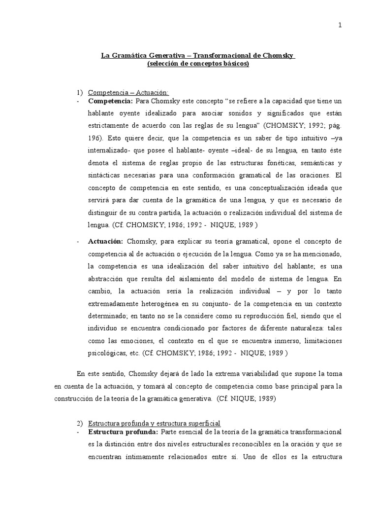 La Gramática Generativa de Chomsky (selección de conceptos básicos ...