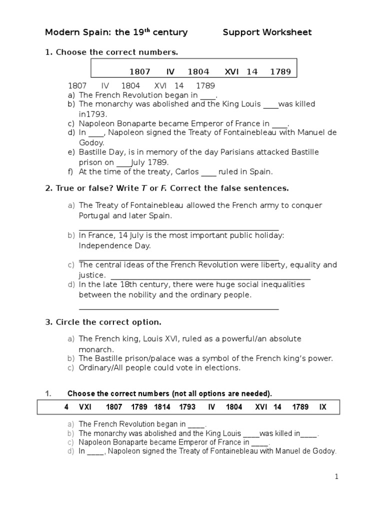 6ºmodern Spain S.xix Worksheets | PDF | France | Monarchy