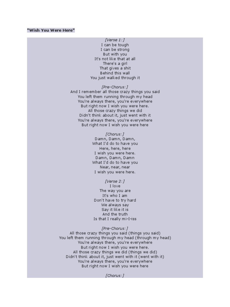 Wish You Were Here | PDF | Song Structure | Songs