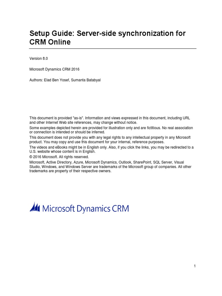 Setup Guide Server-Side Synchronization For CRM Online and Exchange Server | PDF | Microsoft ...
