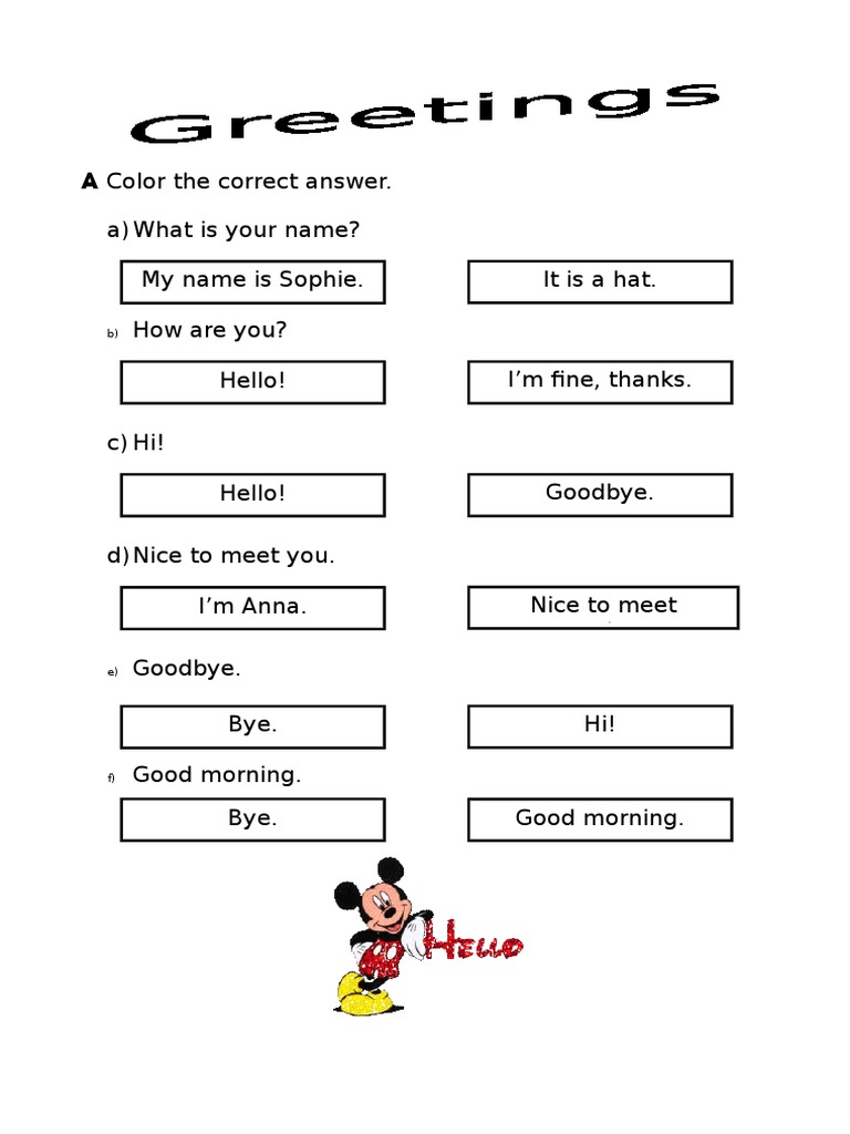 English Worksheet - Easy Dialogues Greetings | PDF