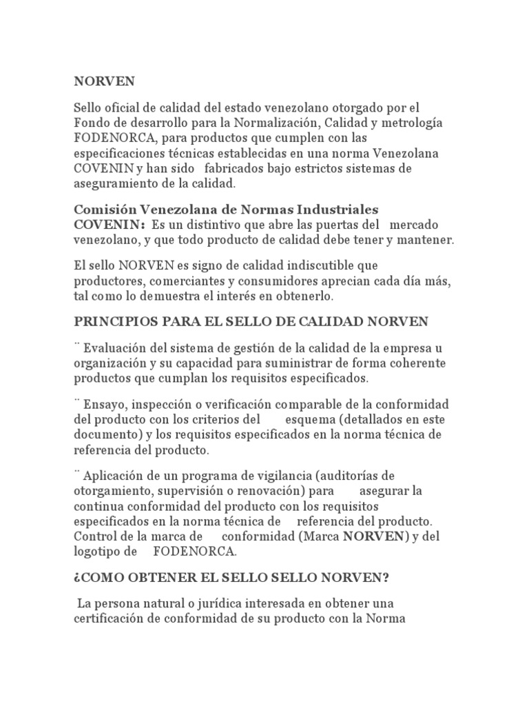 NORVEN | PDF | Marca comercial | Calidad (comercial)
