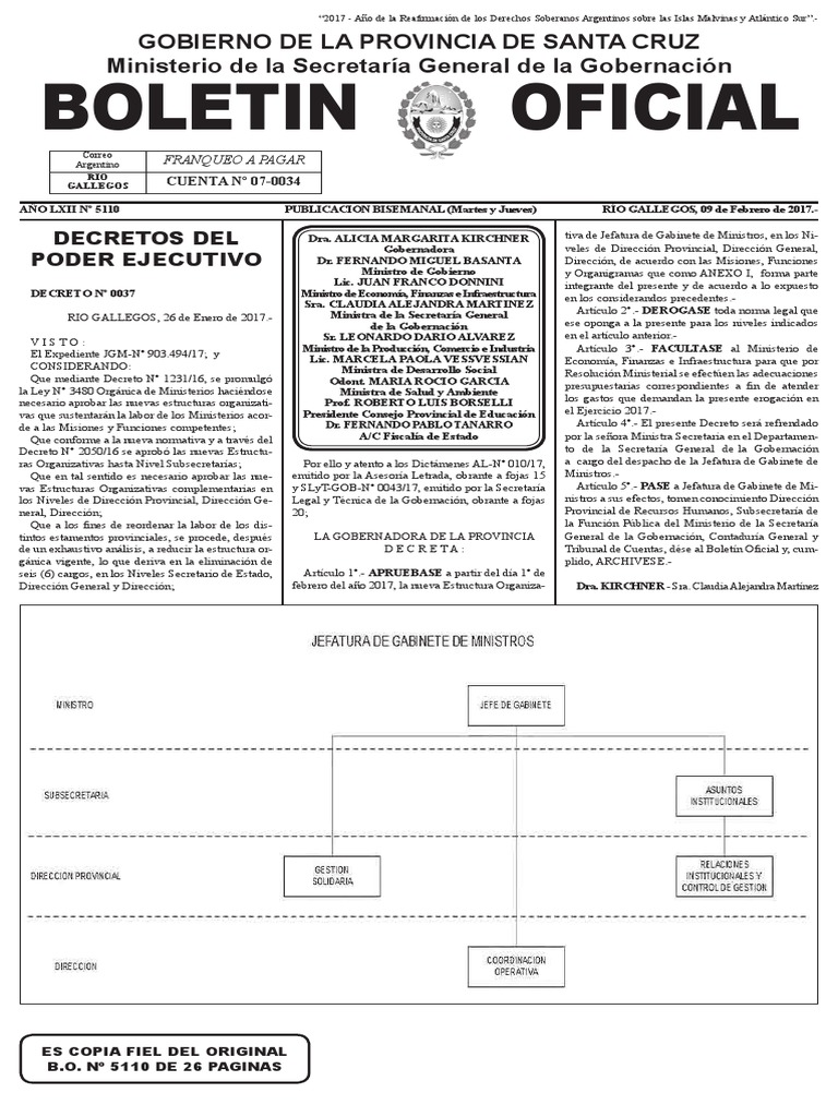 Boletín Oficial #5110 - Aumento de Sueldos Gobierno de Santa Cruz | PDF ...