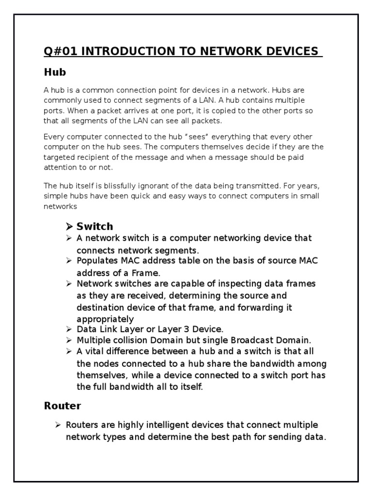 Q# 01 Introduction To Network Devices | PDF | Network Topology ...