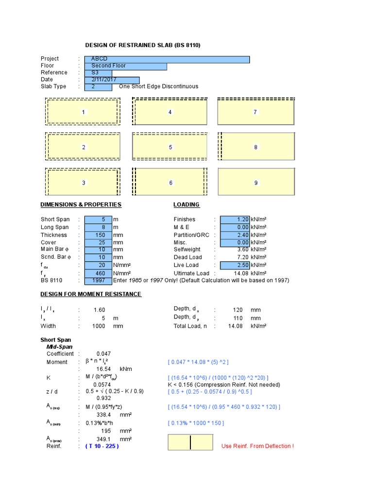 Design of Restrained Slab (Bs 8110) : Mid-Span | PDF | Civil ...