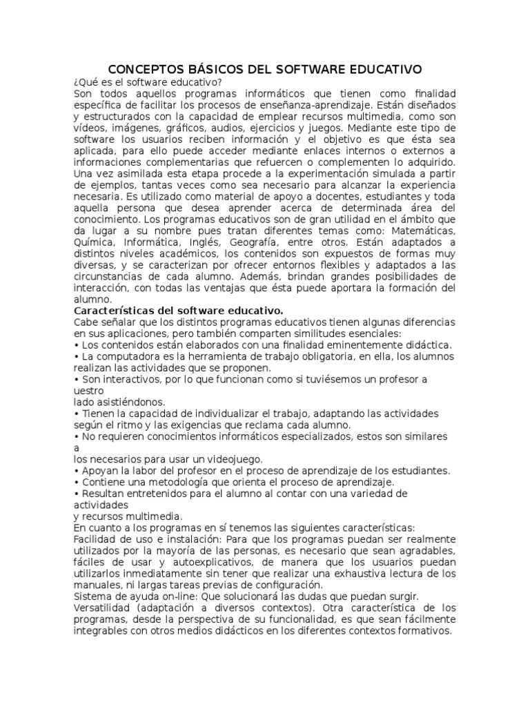 Conceptos Básicos Del Software Educativo | PDF | Multimedia | Aprendizaje