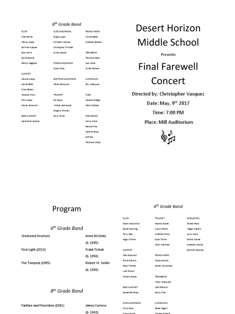 Middle School Band Program | PDF | Composers | Performing Arts