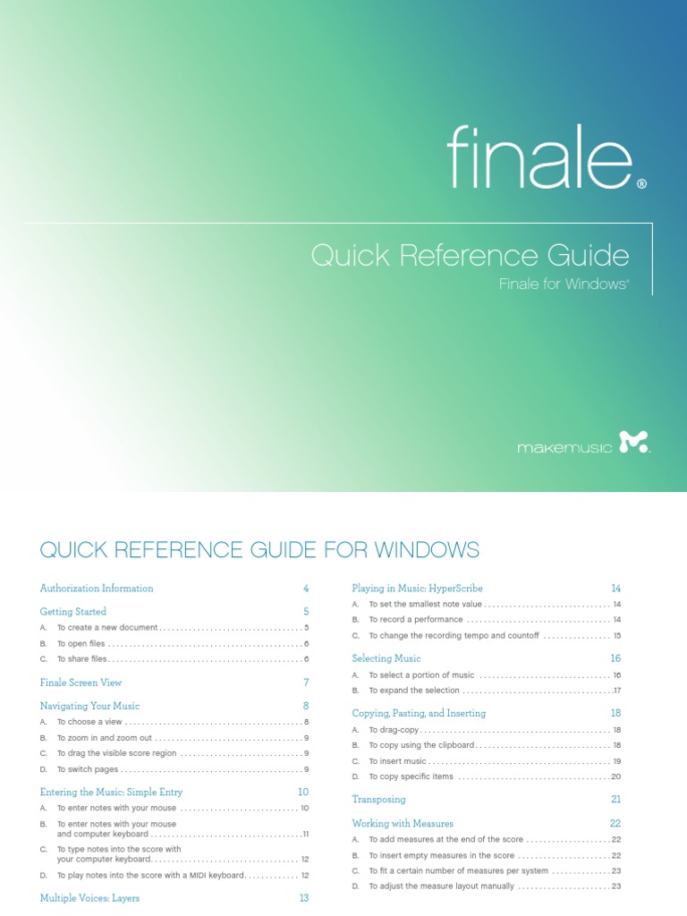 Finale Quick Reference Guide For Windows | PDF | Computer Keyboard | Keyboard Shortcut