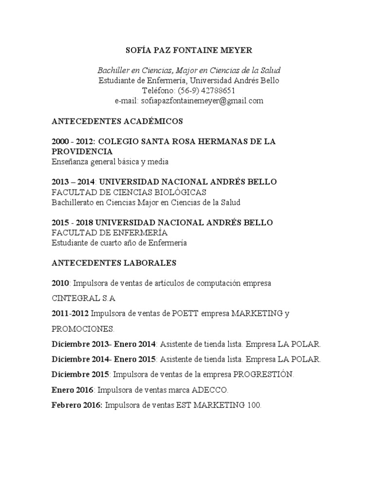 Curriculum Sofia Fontaine Meyer | PDF