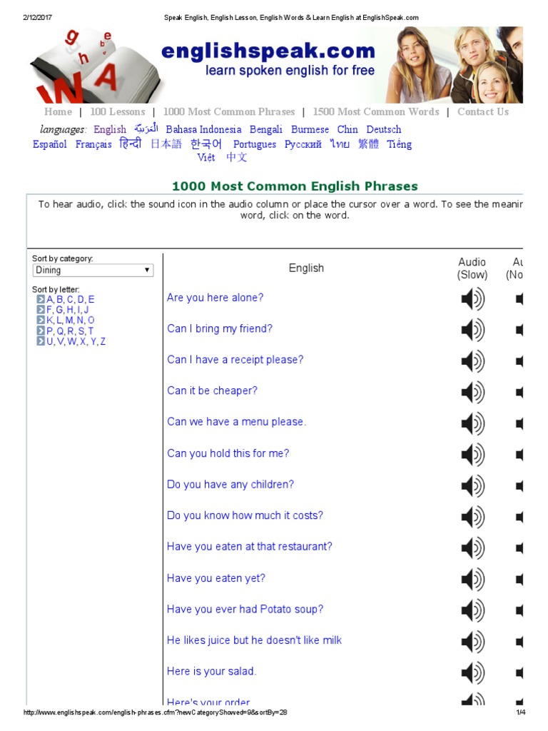 1000 Most Common English Phrases | PDF | Waiting Staff | English Language