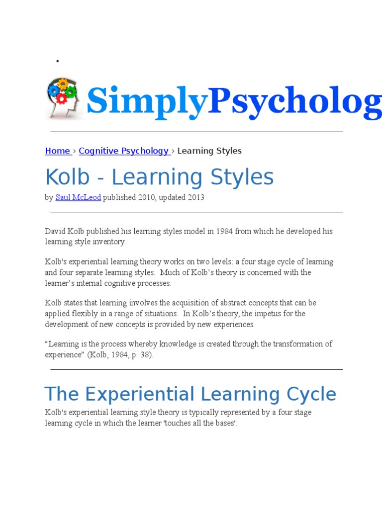 Kolbs | PDF | Learning Styles | Learning Theory (Education)