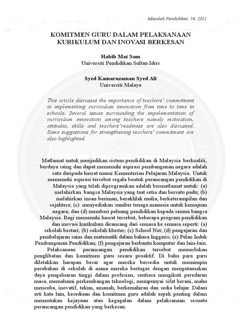 Komitmen Guru Dalam Pelaksanaan Kurikulum Dan Inovasi Berkesan | PDF ...