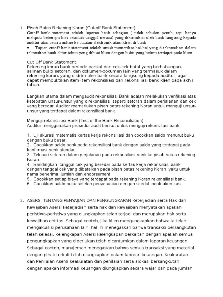 Audit Cut-off Bank Statement | PDF | Pengelolaan Keuangan & Uang