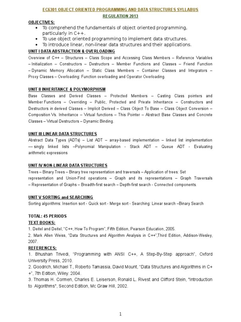 EC6301 Object Oriented Programming Syllabus | PDF | Object Oriented Programming | Parameter ...