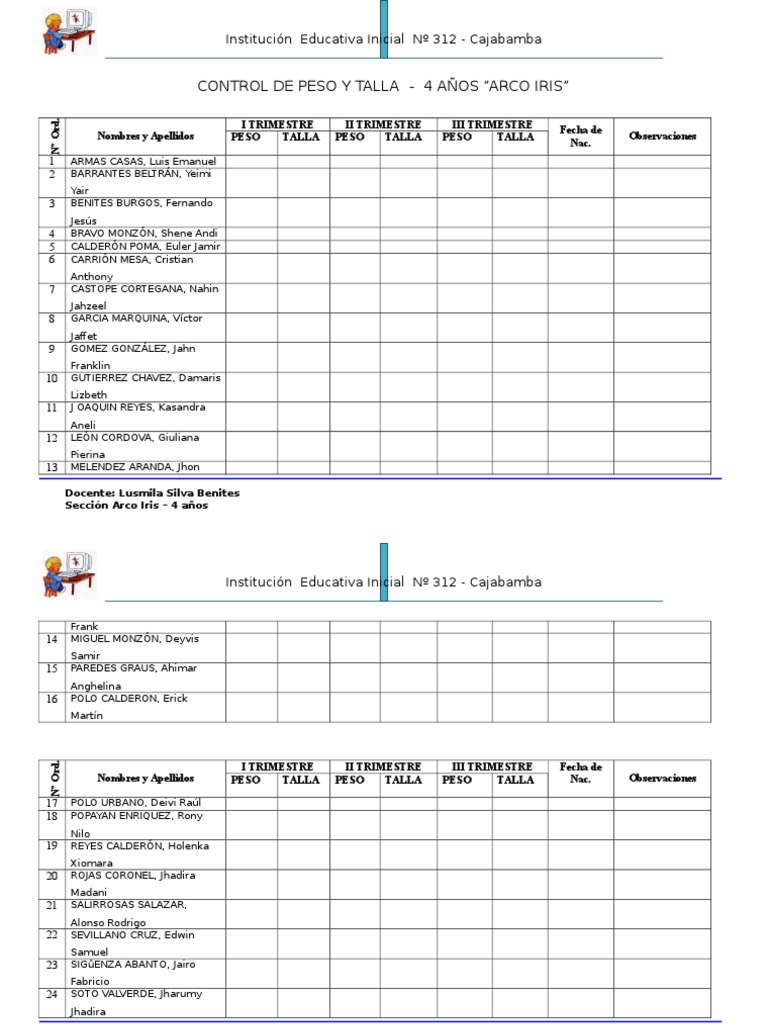Control de Peso y Talla Infantil | PDF