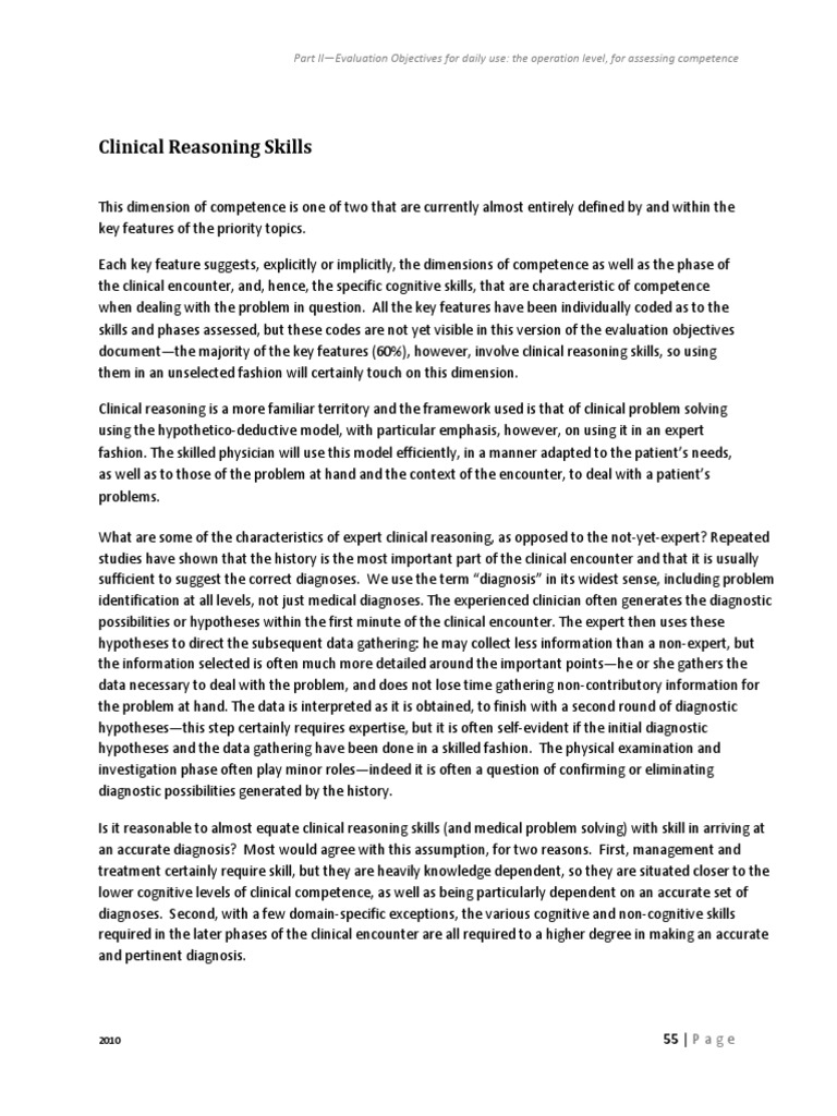 Clinical Reasoning Skills Evaluation Guide | PDF | Medical Diagnosis ...