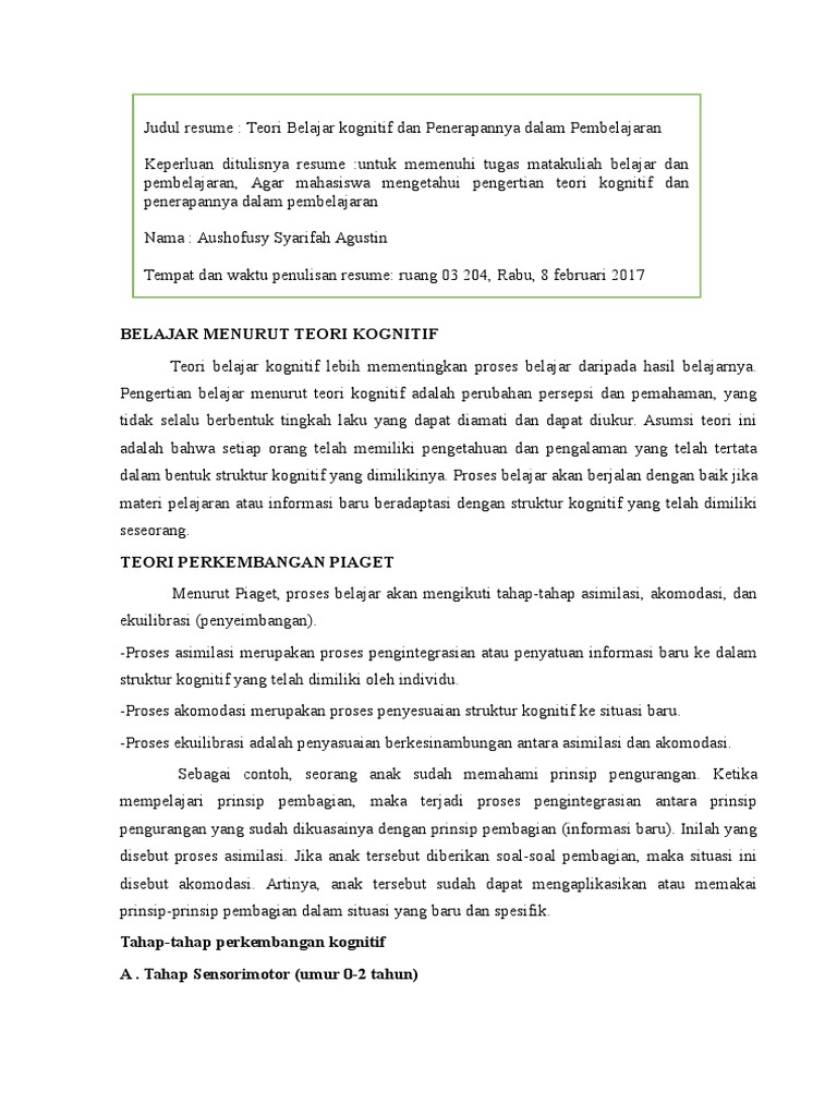 5 Teori Kognitif Dan Peranan | PDF | Karier & Perkembangan | Kesehatan ...