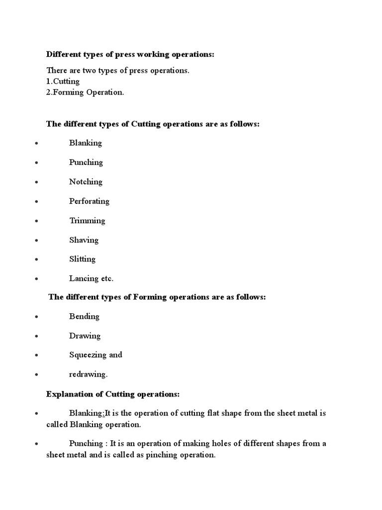 Different Types of Press Working Operations | PDF | Sheet Metal ...