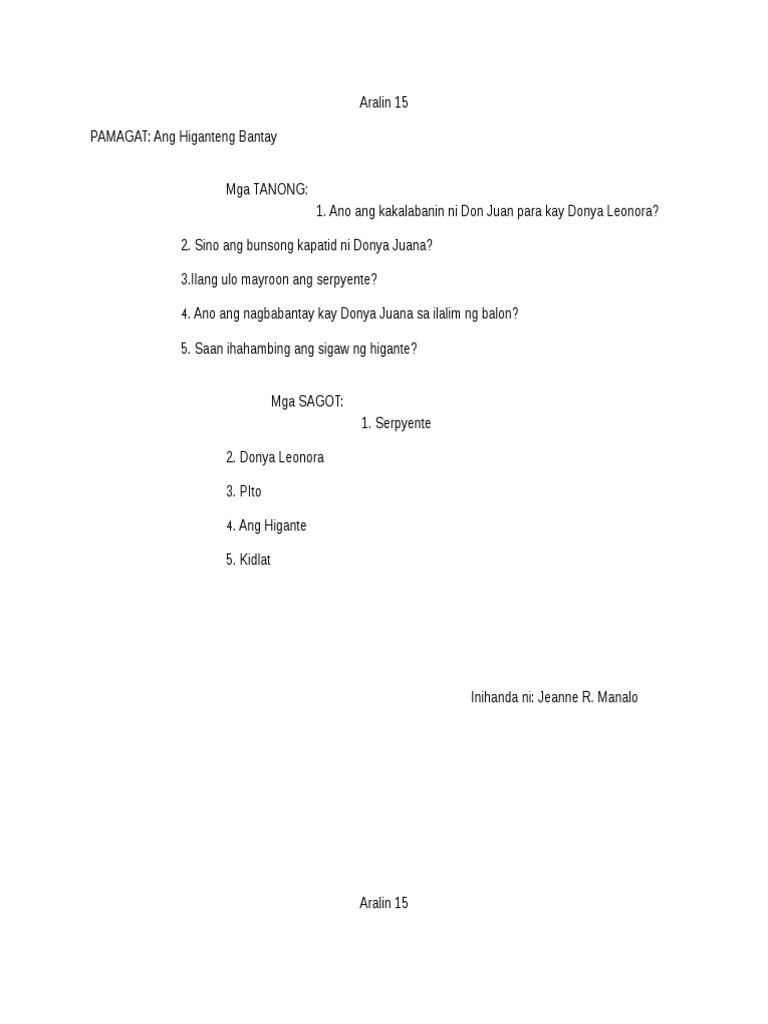 Aralin 15 Higanteng Bantay | PDF