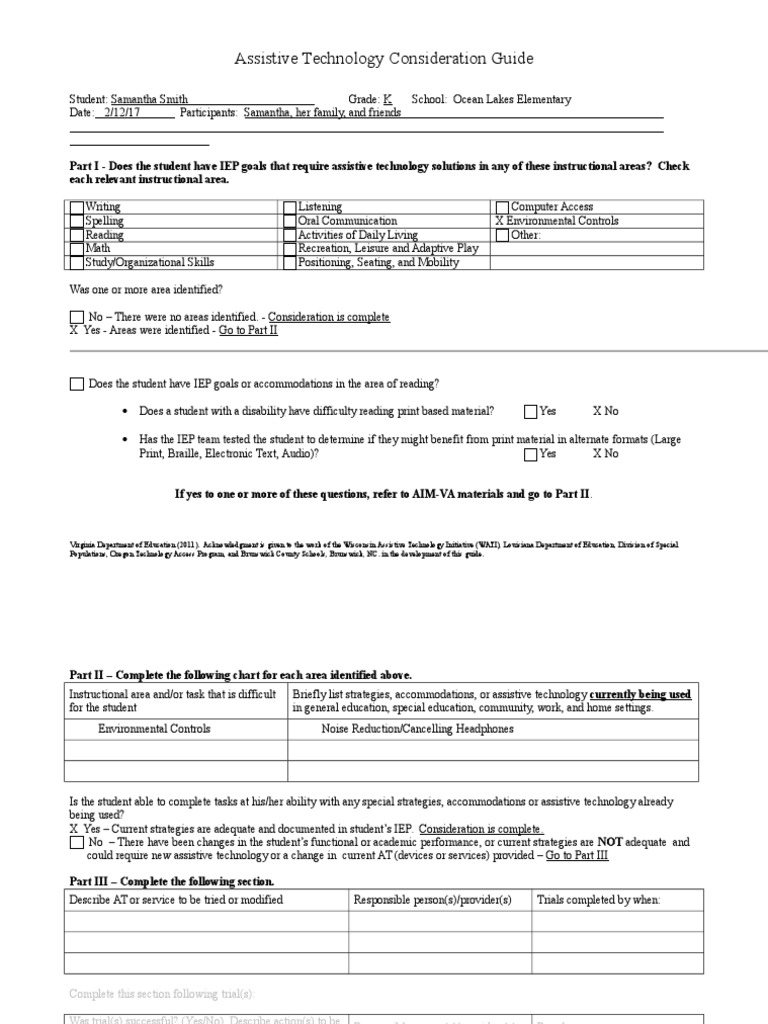 Assistive Technology Consideration Guide | PDF | Individualized ...