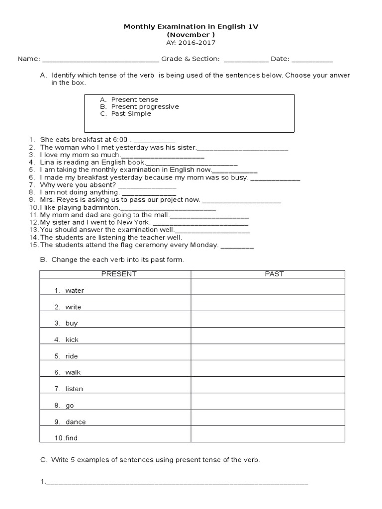 AY: 2016-2017 Name: - Grade & Section: - Date | PDF