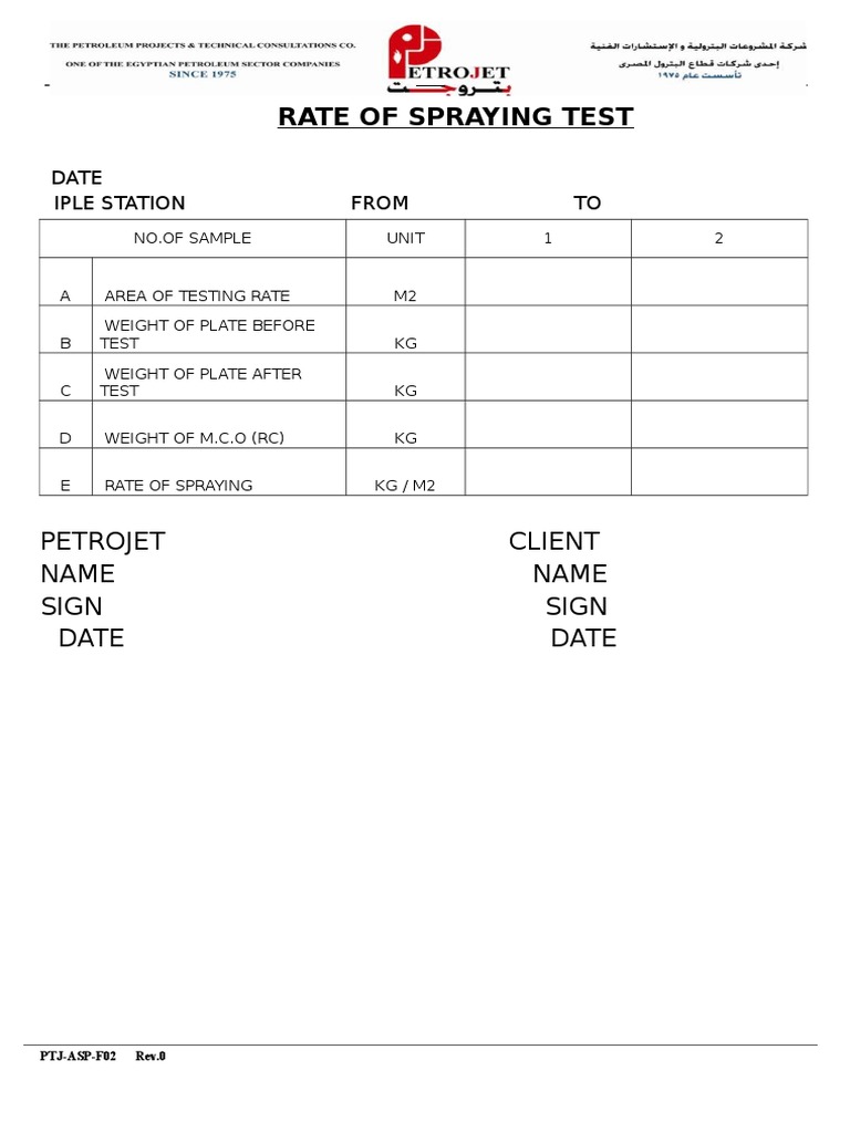 Rate of Spraying Test: Date Iple Station From To | PDF | Computers ...