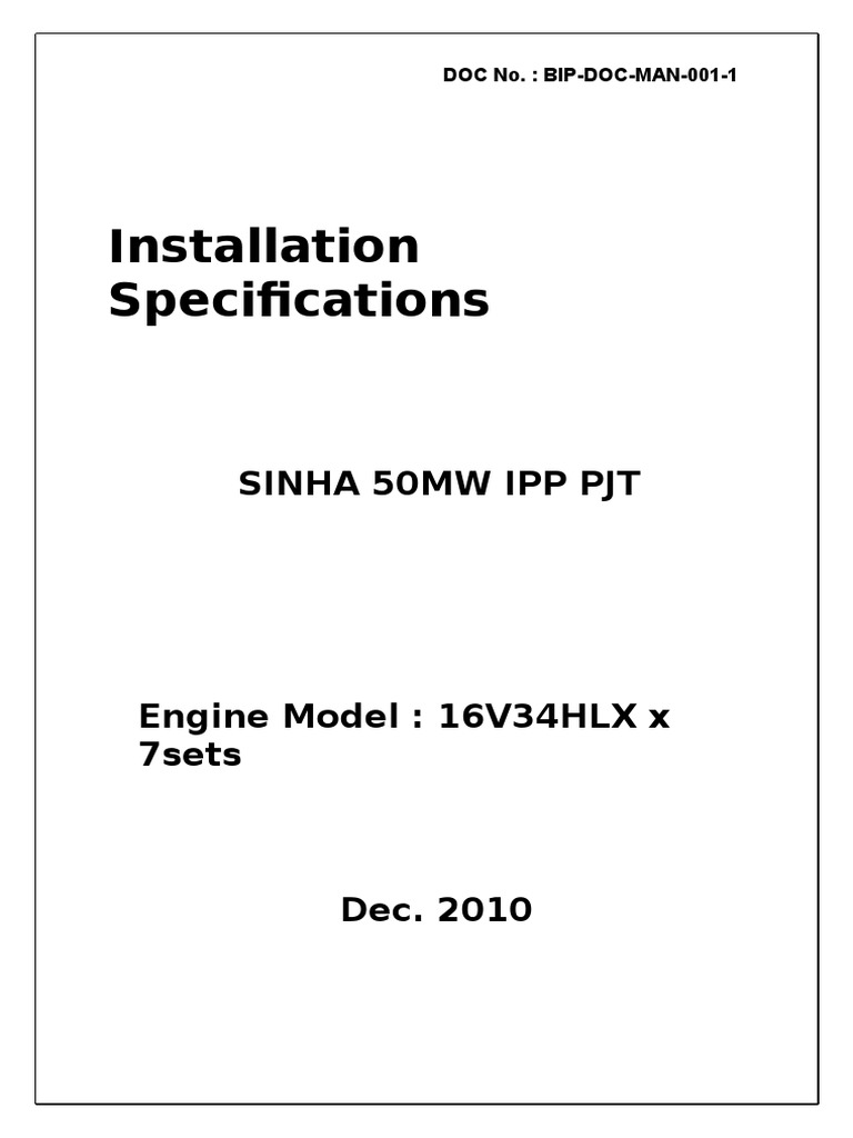 HFO Fired Engine Based Power Plant General Specification For ...