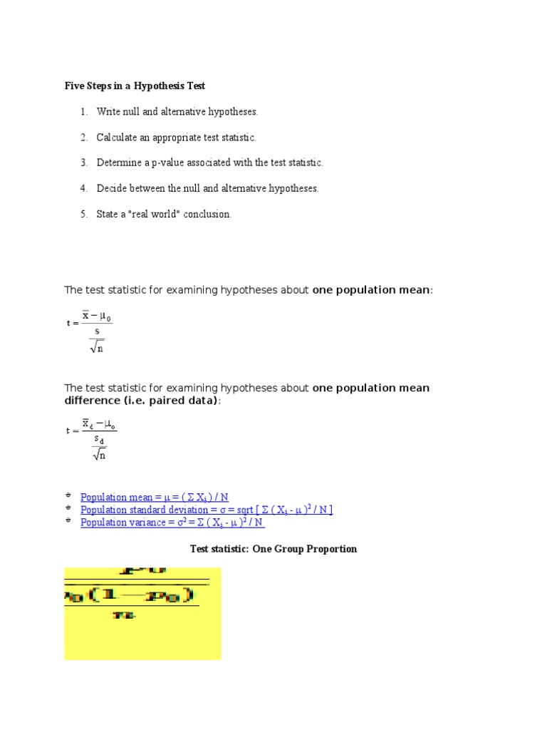 Five Steps in A Hypothesis Test: The Test Statistic For Examining ...