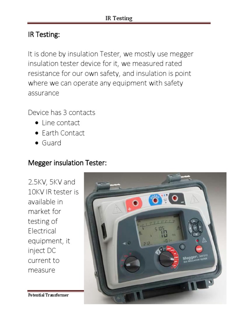 IR Testing: Potential Transformer | PDF | Insulator (Electricity ...