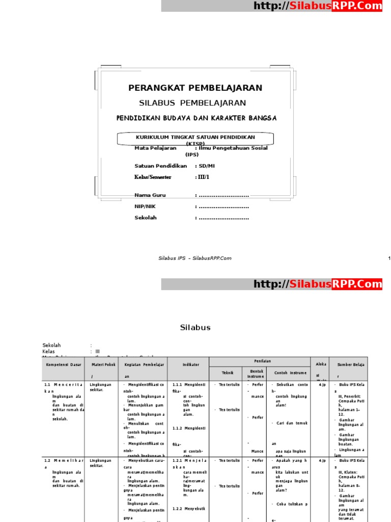 Silabus IPS SD MI KELAS 3 SilabusRPP | PDF