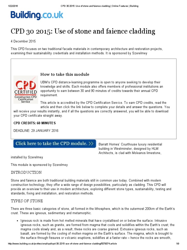 CPD 30 2015 - Use of Stone and Faience Cladding - Online Features ...