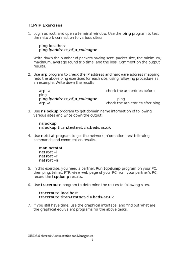 TCP IP Exercises | PDF
