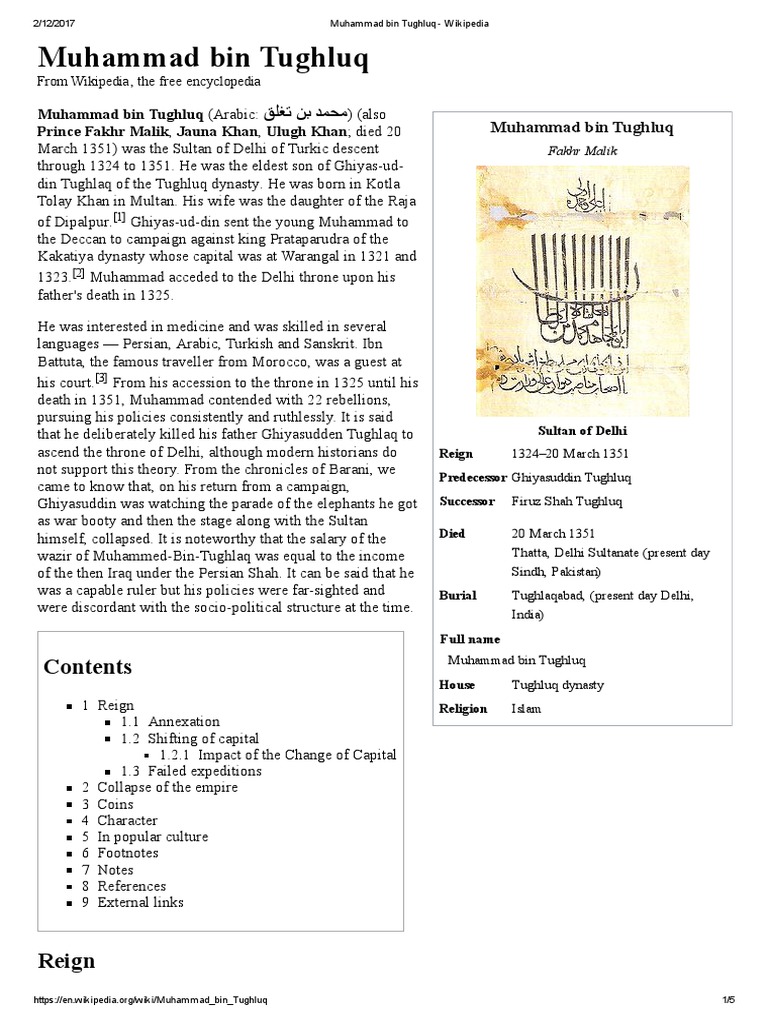 Muhammad Bin Tughluq - Wikipedia | PDF | Religion And Belief